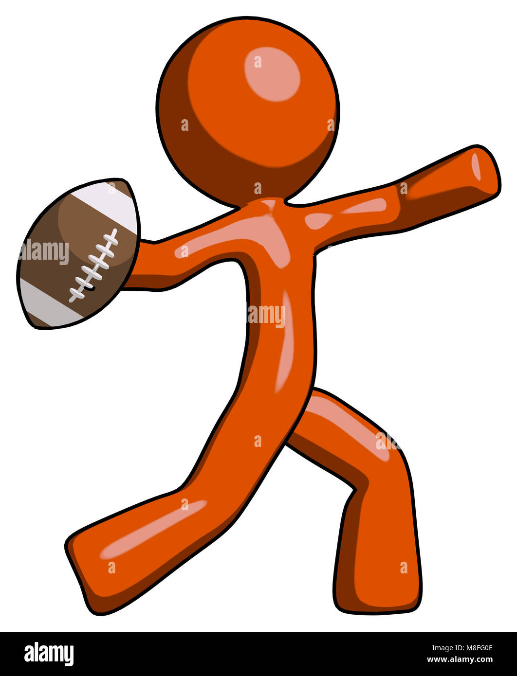 Orange design mascot man throwing football Stock Photo - Alamy