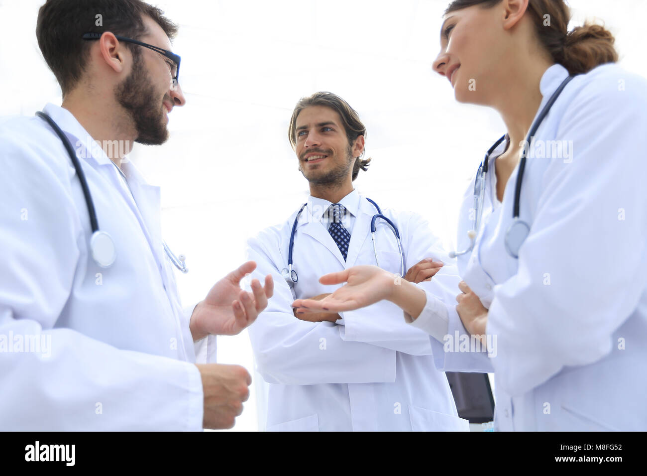Group of medicine doctors talking during conference, bottom view Stock ...