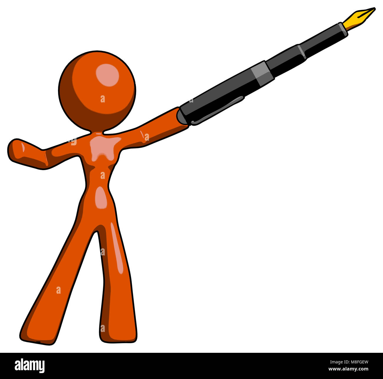 Orange design mascot woman pen is mightier than the sword calligraphy ...