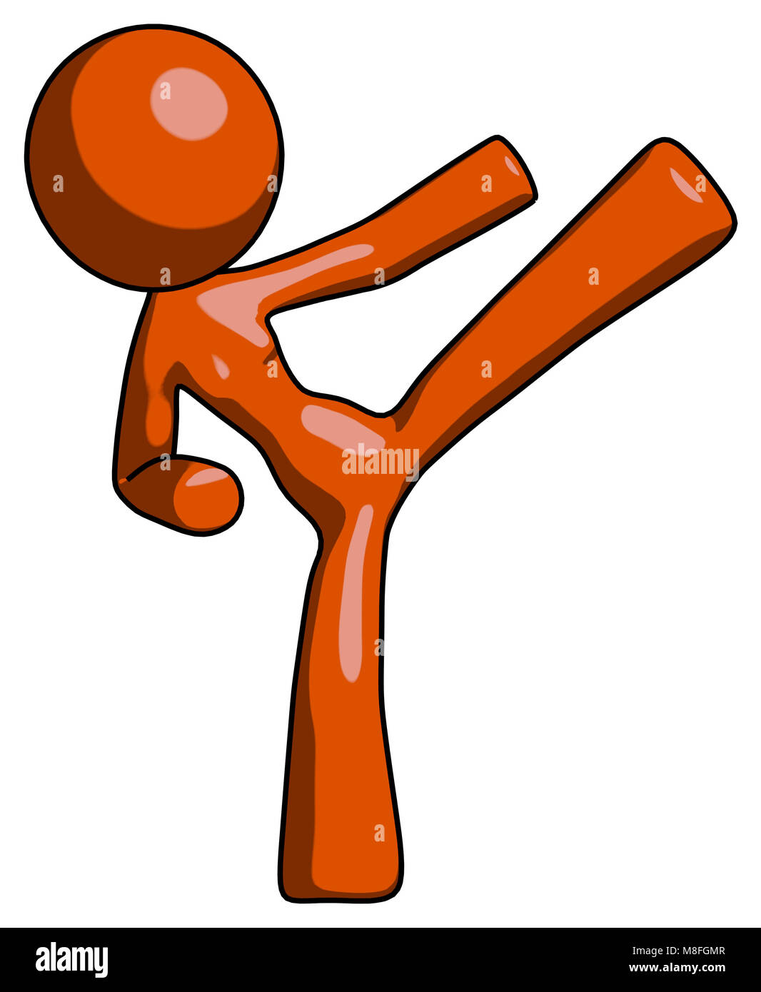 Orange design mascot woman ninja kick right Stock Photo - Alamy