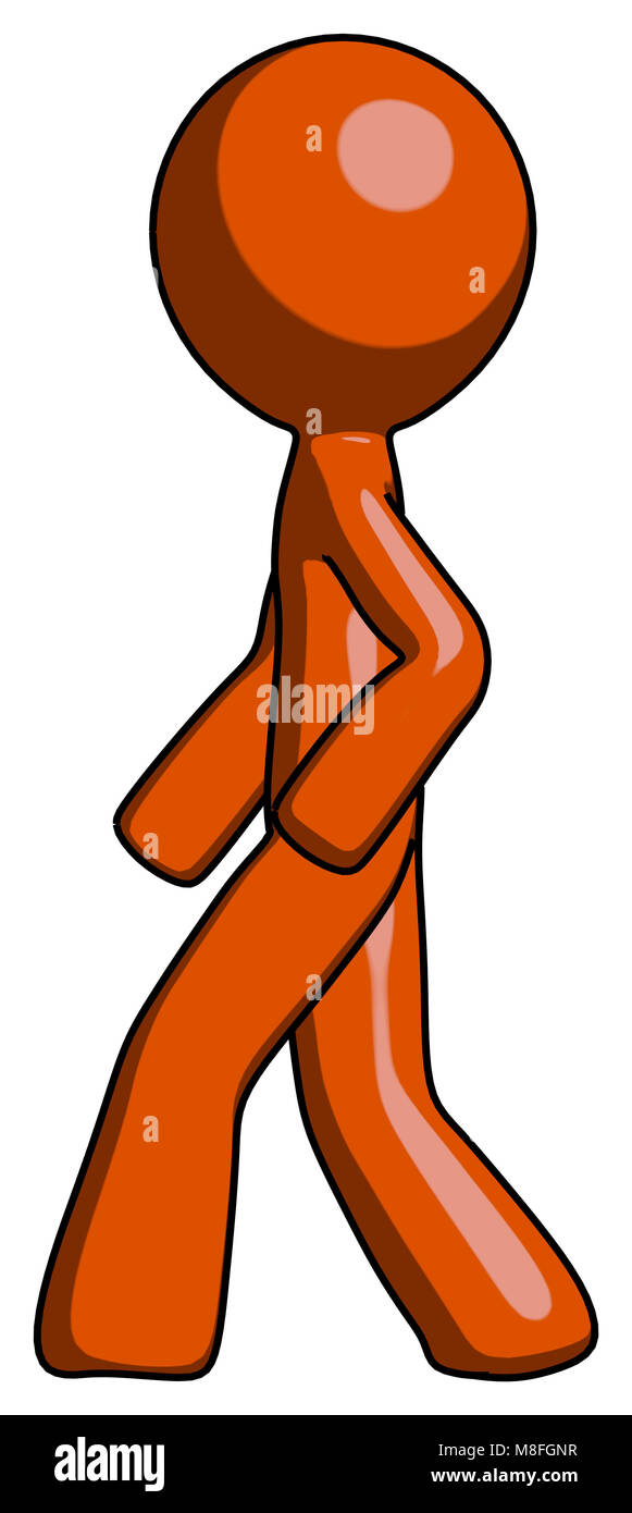 Orange design mascot man walking left side view Stock Photo - Alamy