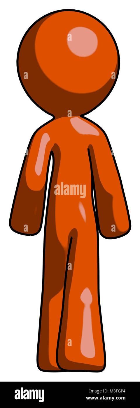Orange design mascot man walking away, back view Stock Photo - Alamy