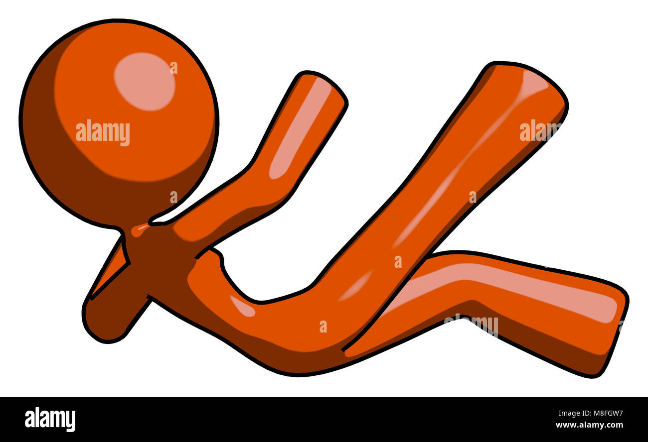 Orange design mascot woman falling backwards Stock Photo - Alamy