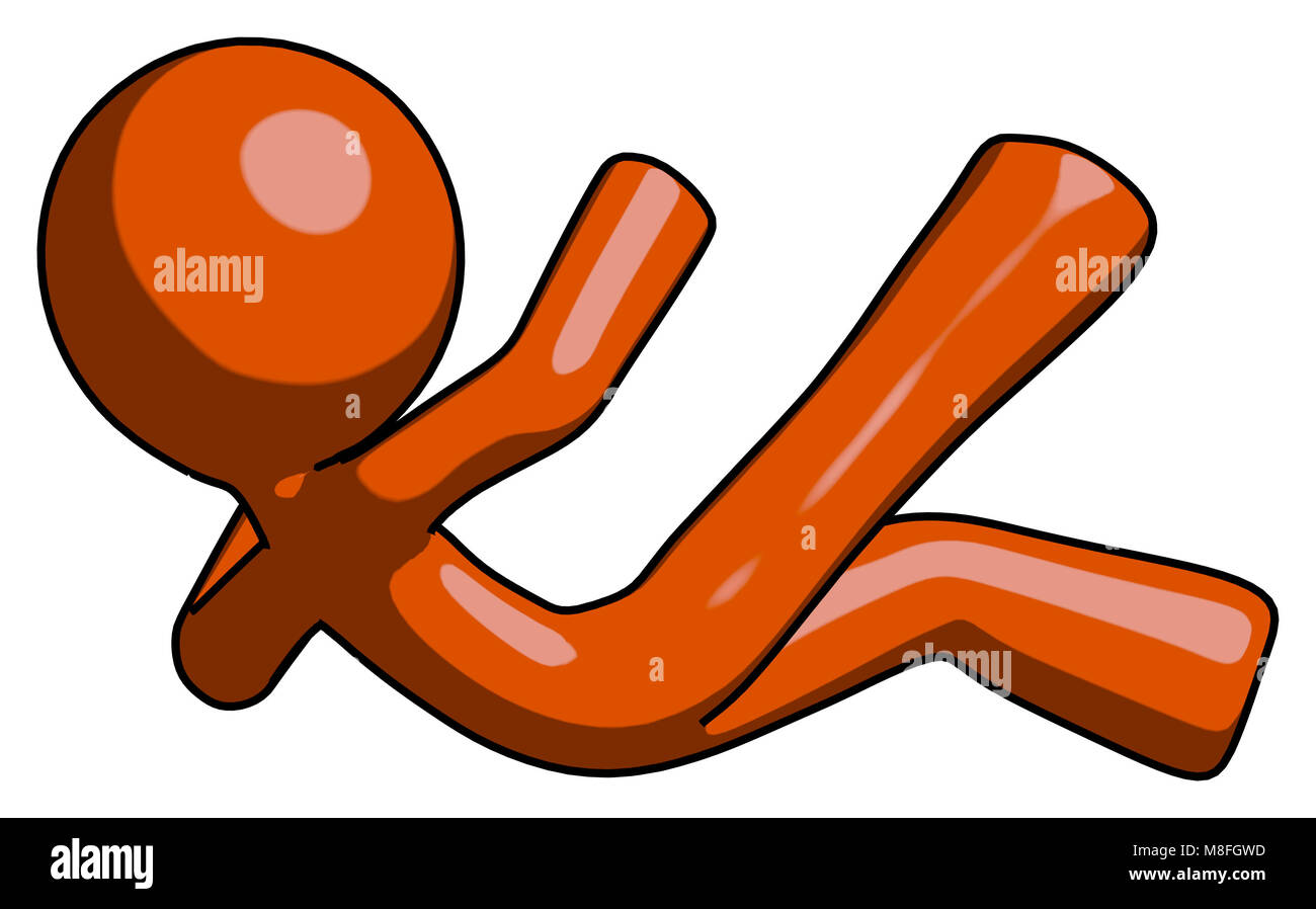 Orange design mascot man falling backwards Stock Photo - Alamy
