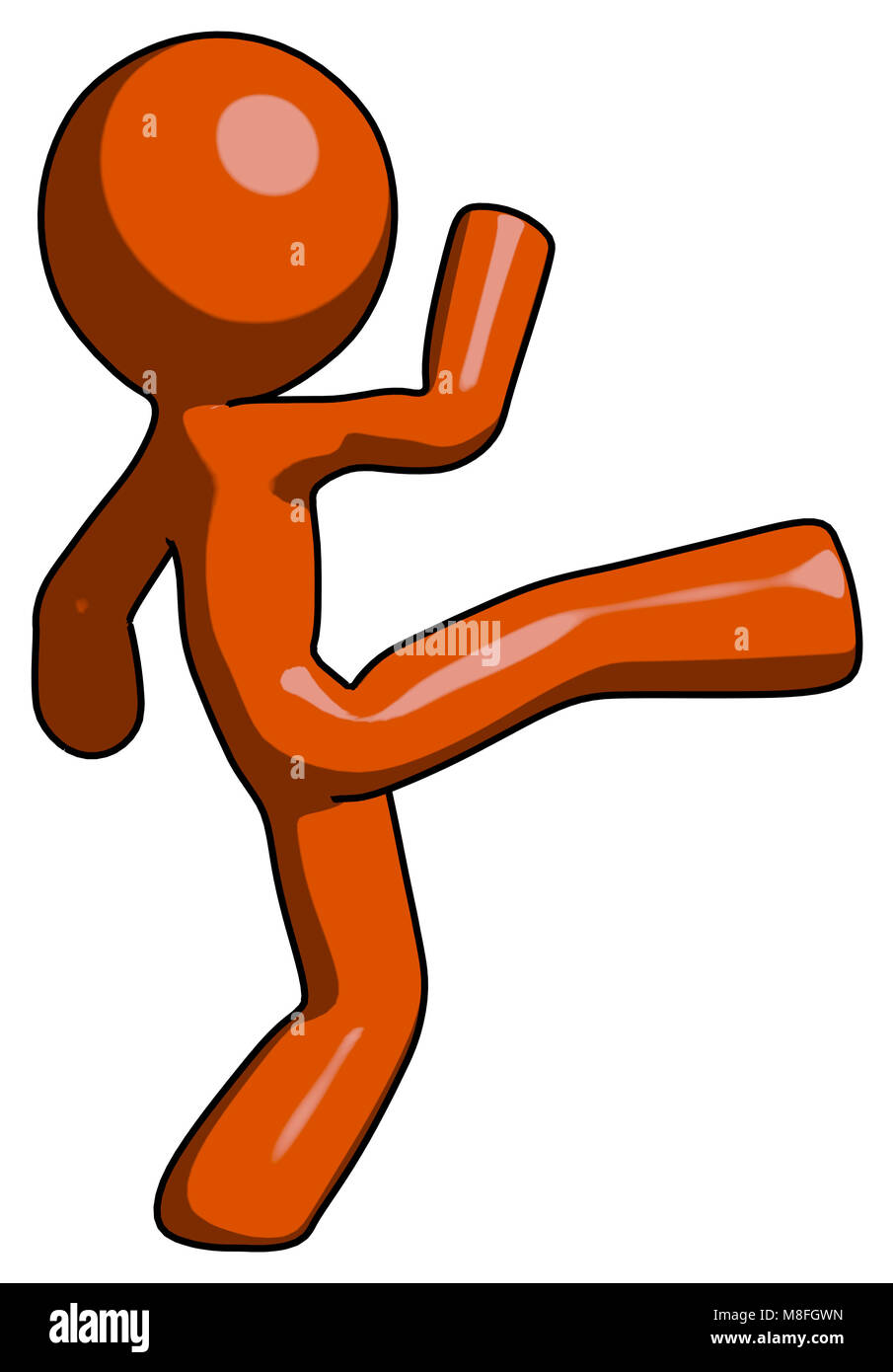 Orange design mascot man kick pose Stock Photo - Alamy
