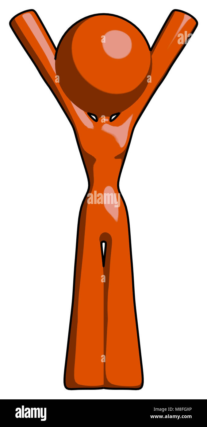 Orange design mascot woman hands up Stock Photo - Alamy