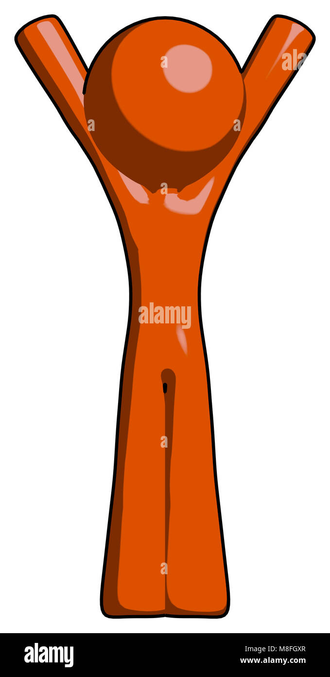 Orange design mascot man hands up Stock Photo - Alamy