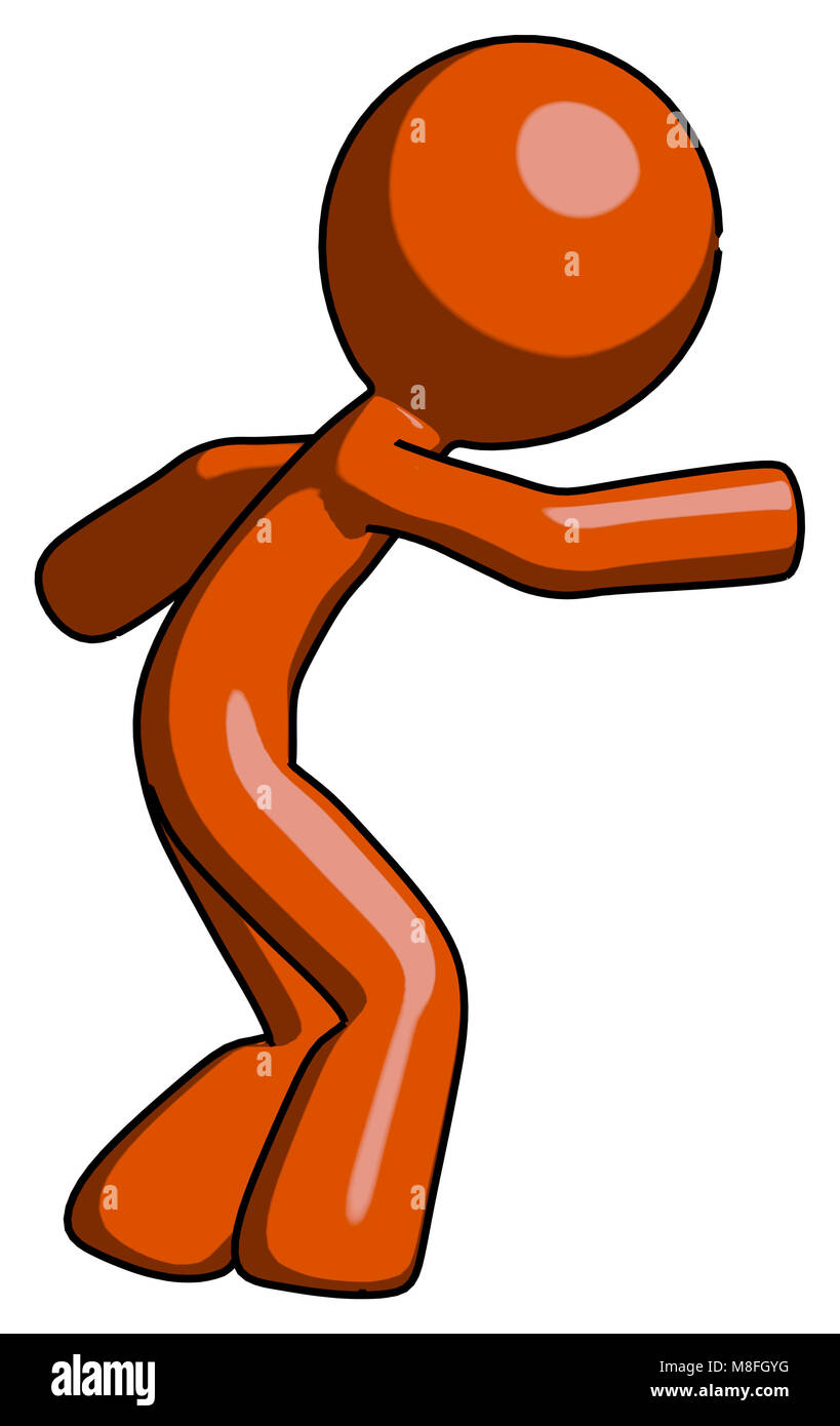Orange design mascot man sneaking while reaching for something Stock ...