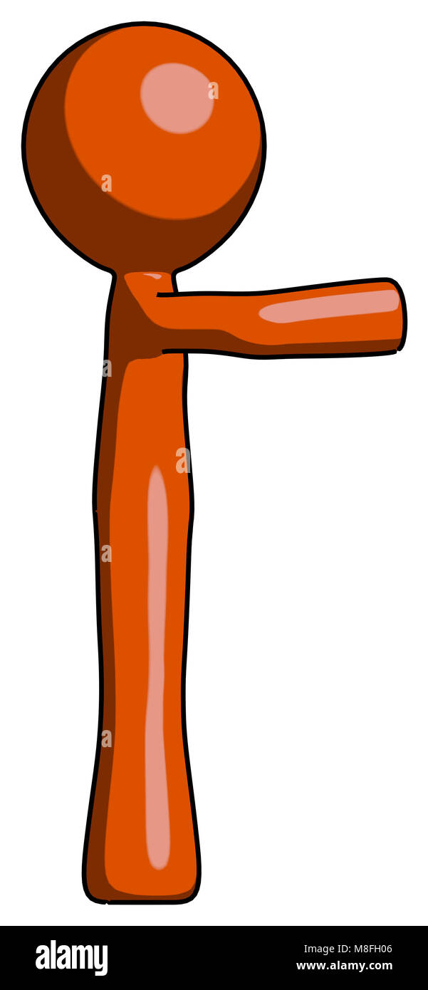 Orange design mascot man pointing right Stock Photo - Alamy