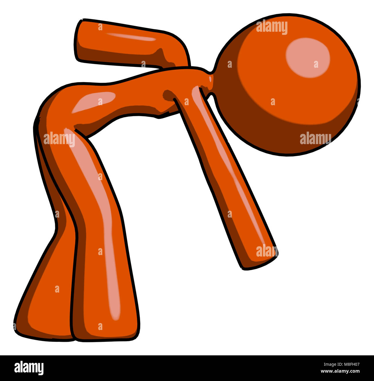 Orange design mascot woman bent over picking something up Stock Photo ...