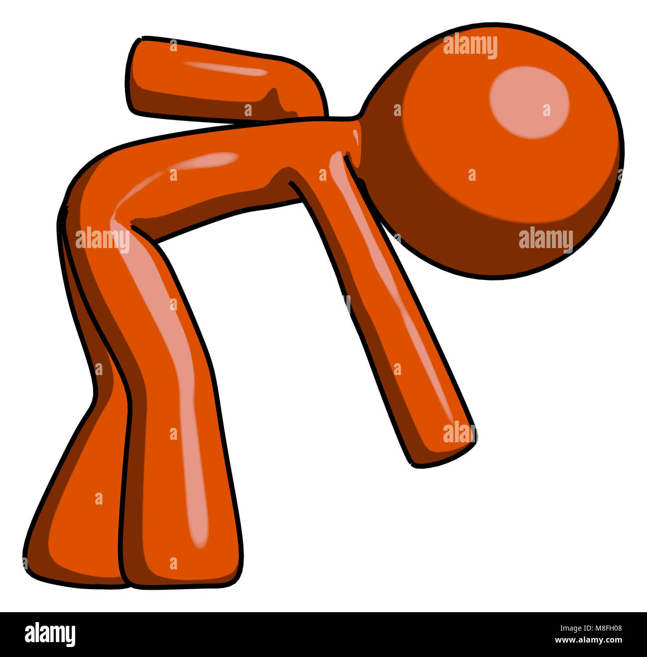 Orange design mascot man picking something up bent over Stock Photo - Alamy