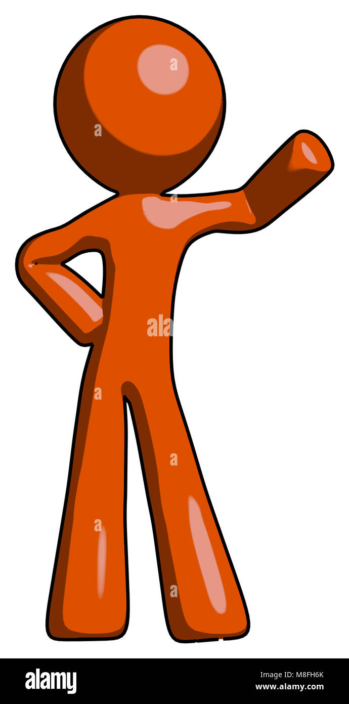 Orange design mascot man waving left arm with hand on hip Stock Photo ...