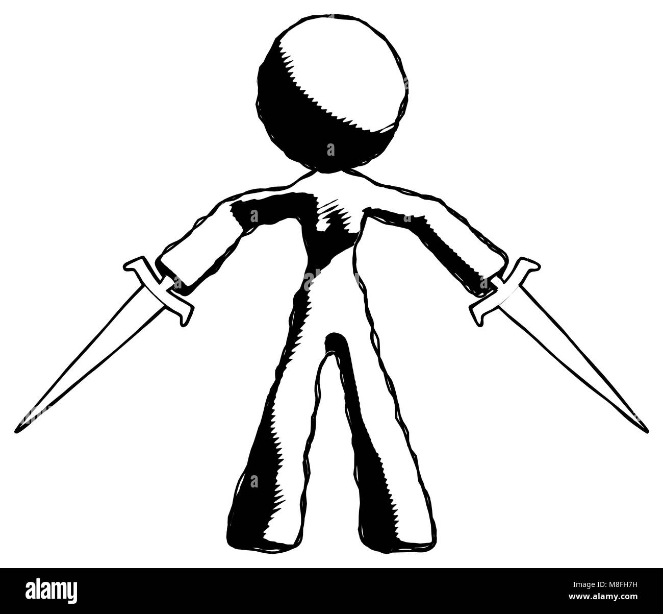 Ink design mascot woman two sword defense pose Stock Photo - Alamy