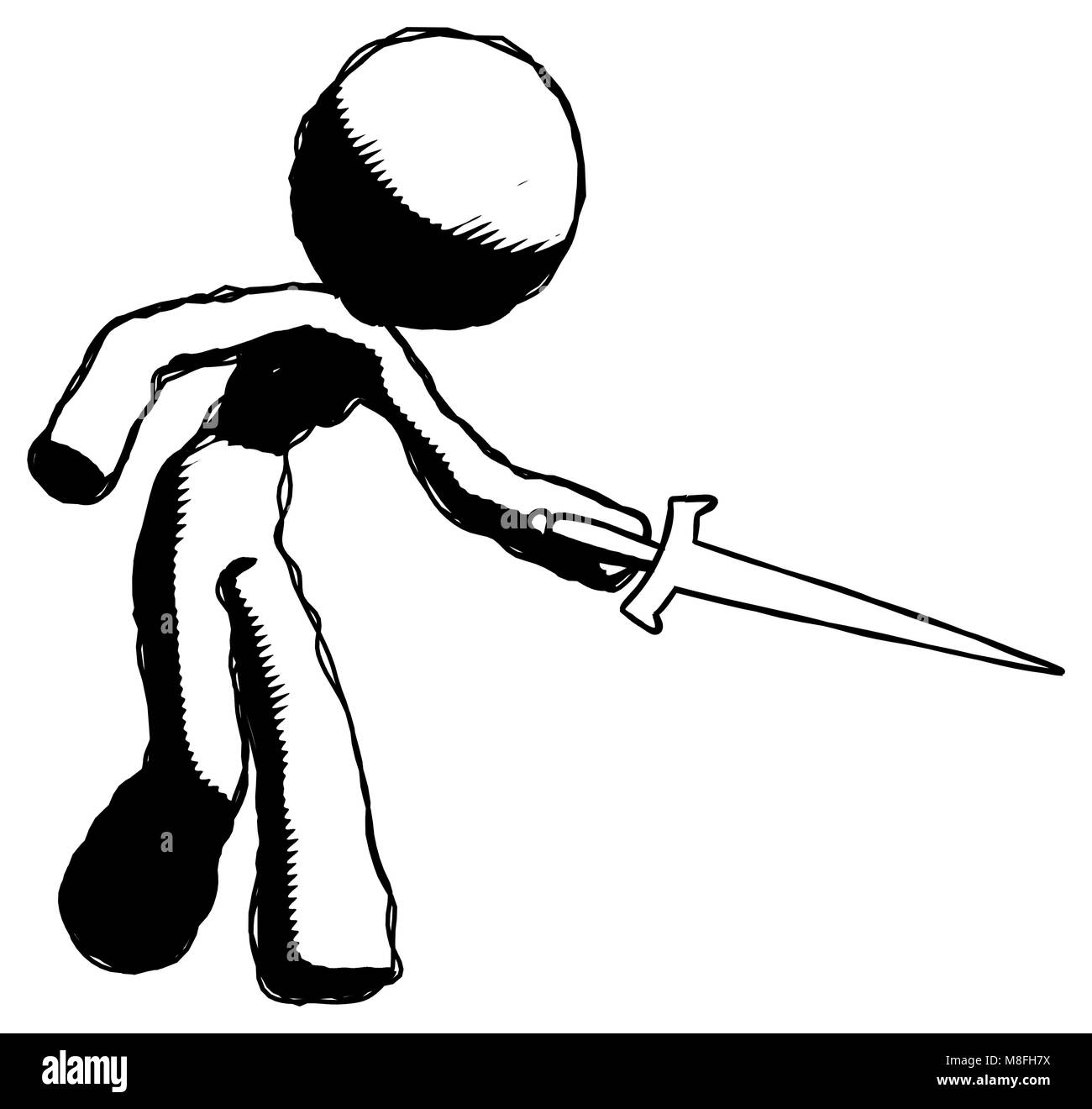 Ink design mascot woman sword pose stabbing or jabbing Stock Photo - Alamy