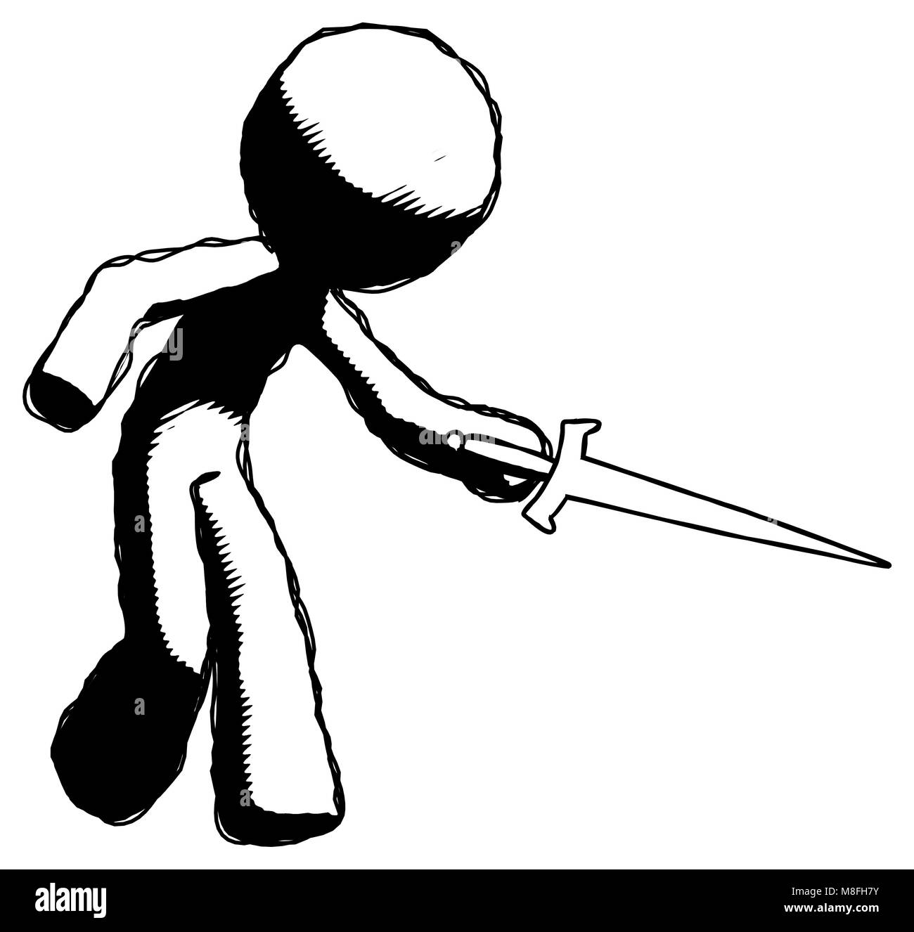 Ink design mascot man sword pose stabbing or jabbing Stock Photo - Alamy