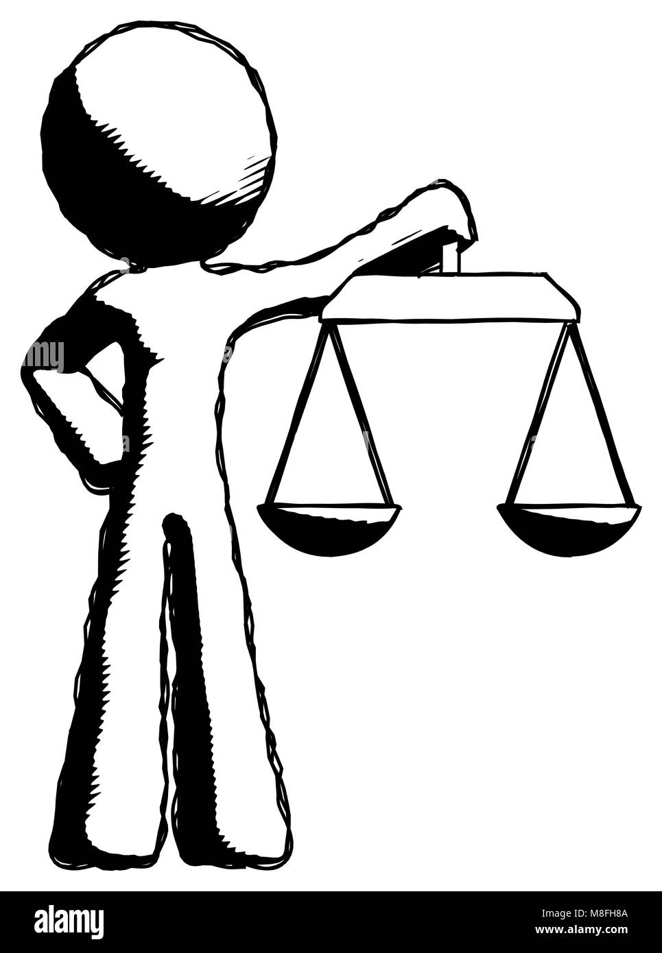 Ink design mascot man holding scales of justice Stock Photo - Alamy