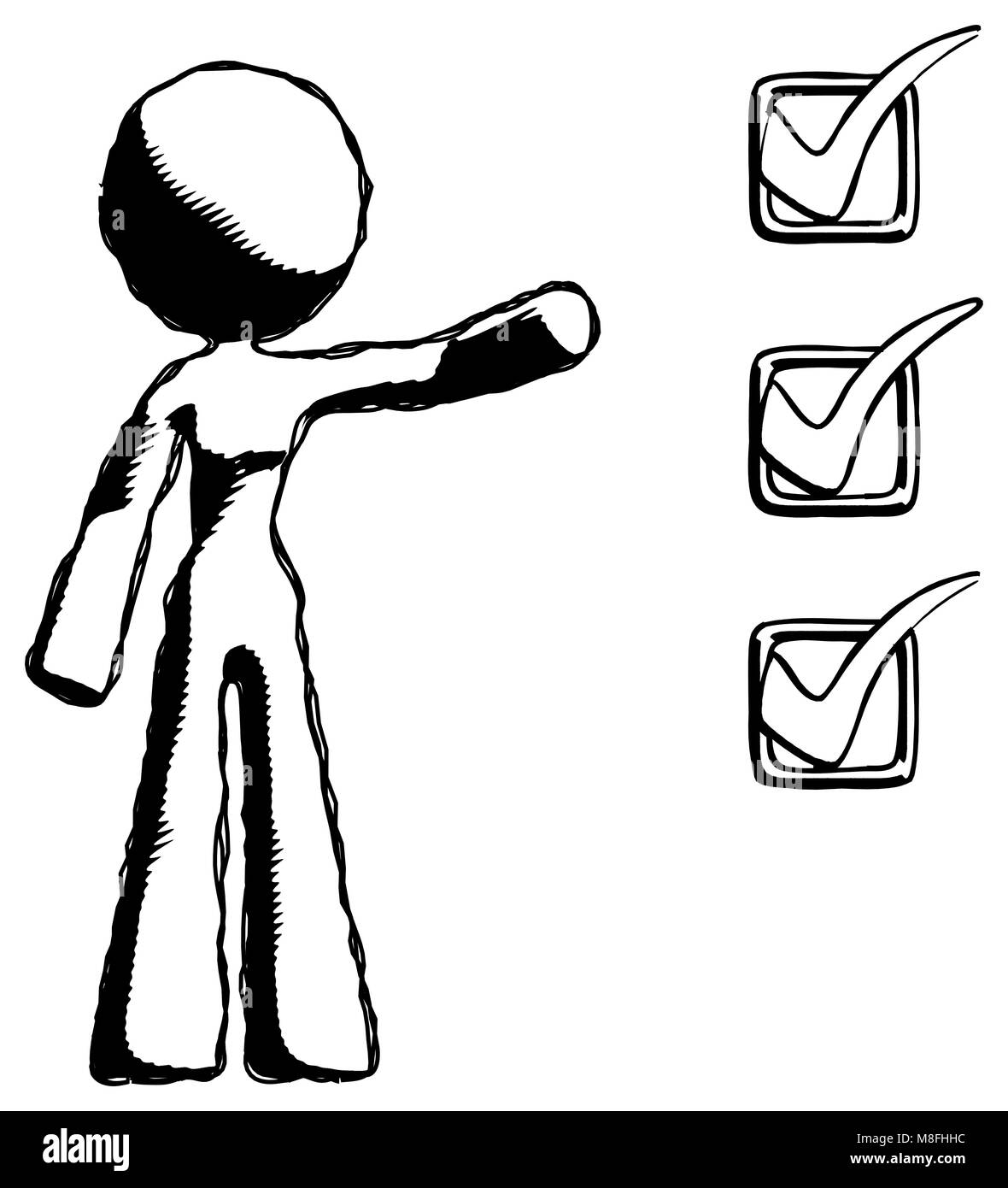 Ink design mascot woman standing beside a checkmark list form Stock ...