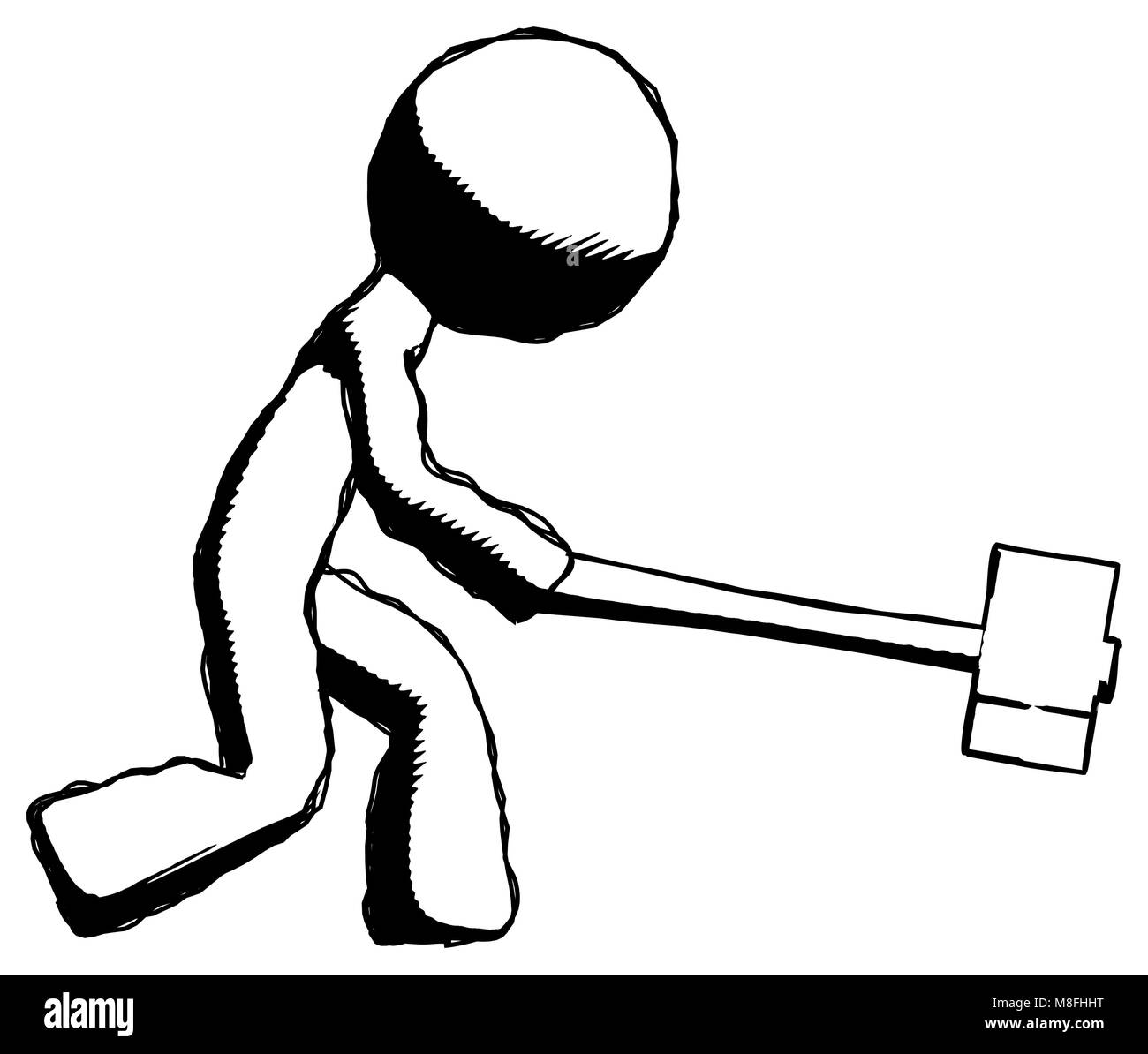 Ink design mascot man smashing with sledgehammer, or hitting something ...