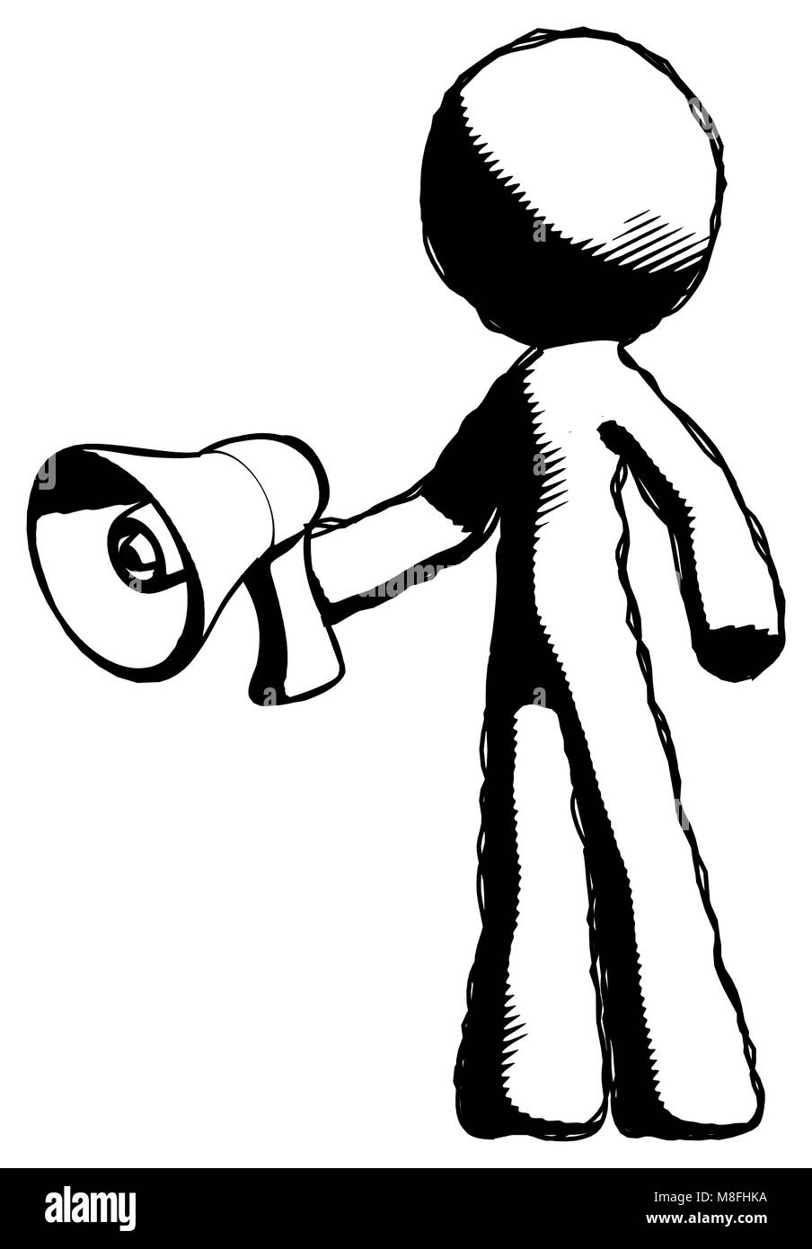 Ink design mascot man holding megaphone bullhorn facing right Stock ...
