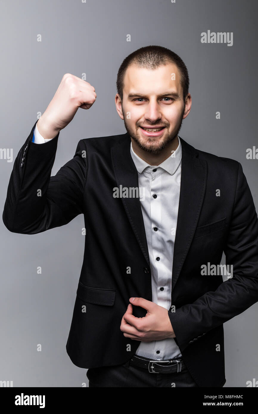 Happy successful business man isolated on white Stock Photo - Alamy