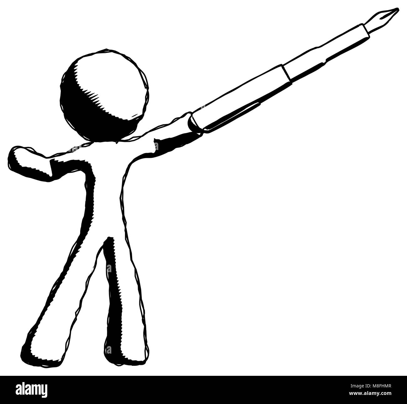 Ink design mascot man pen is mightier than the sword calligraphy pose ...