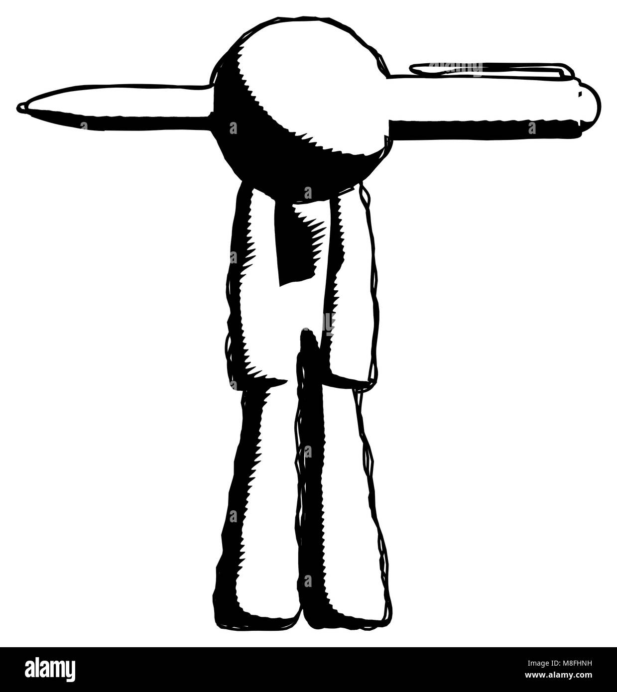 Ink design mascot man head impaled with pen Stock Photo - Alamy