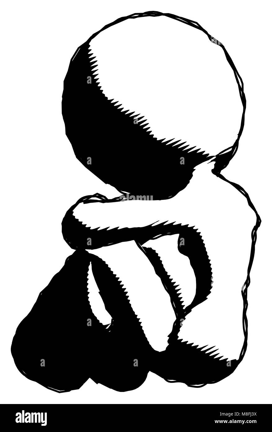 Ink design mascot woman sitting with head down back view facing left ...