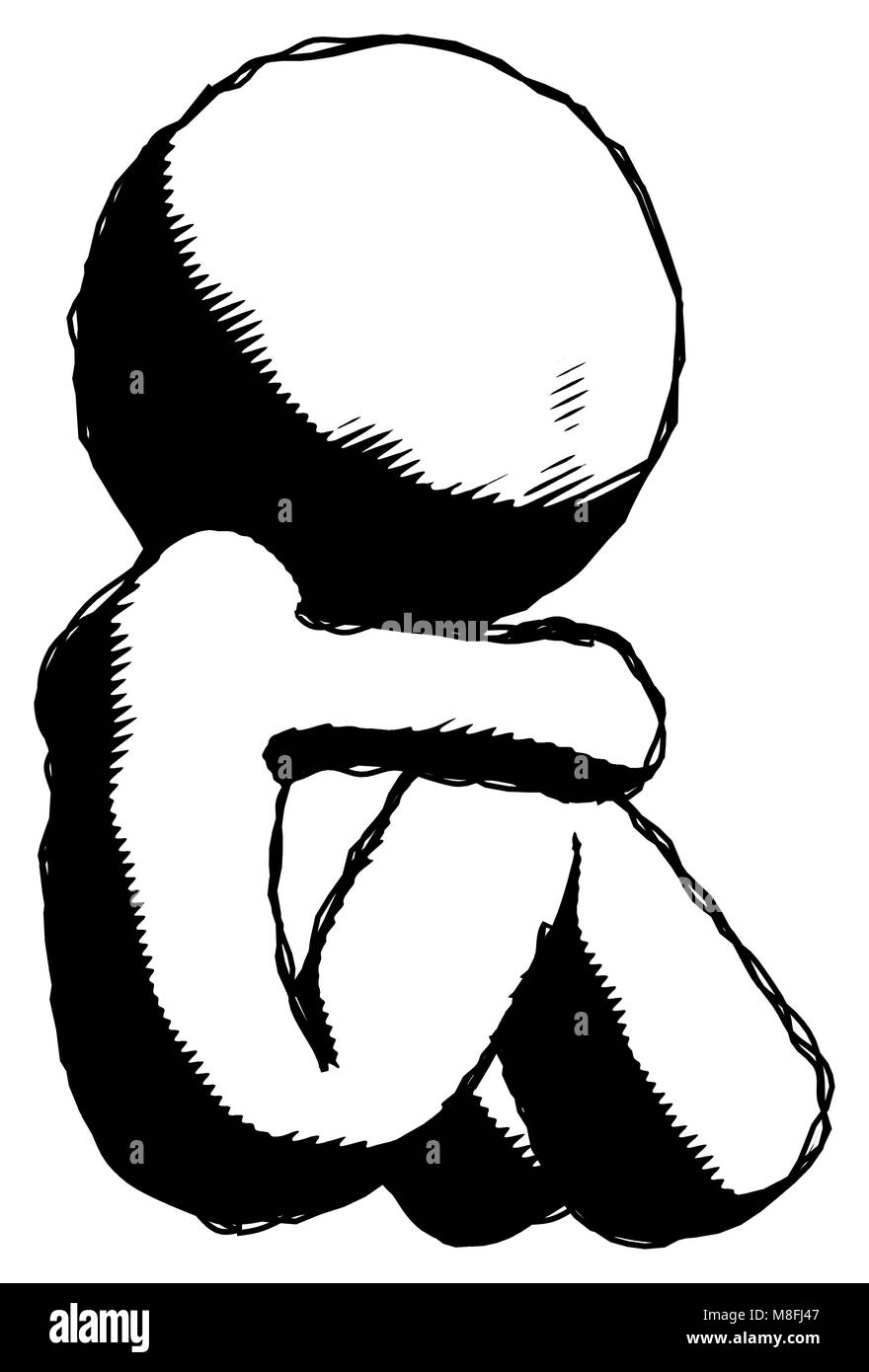 Ink design mascot man sitting with head down back view facing right ...