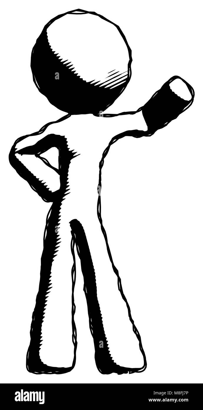 Ink design mascot man waving left arm with hand on hip Stock Photo - Alamy