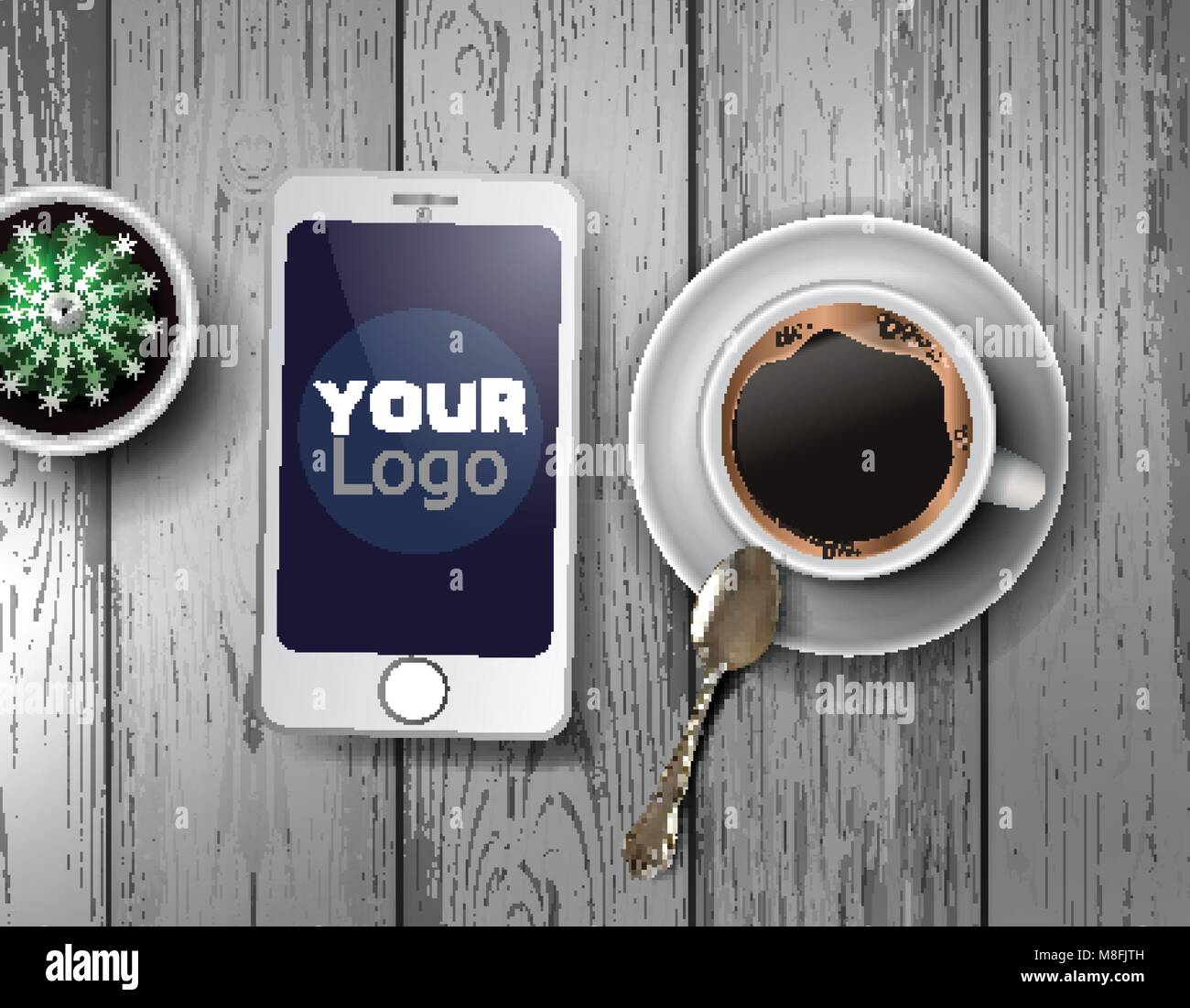 Coffee set on wooden Stock Vector Images - Alamy