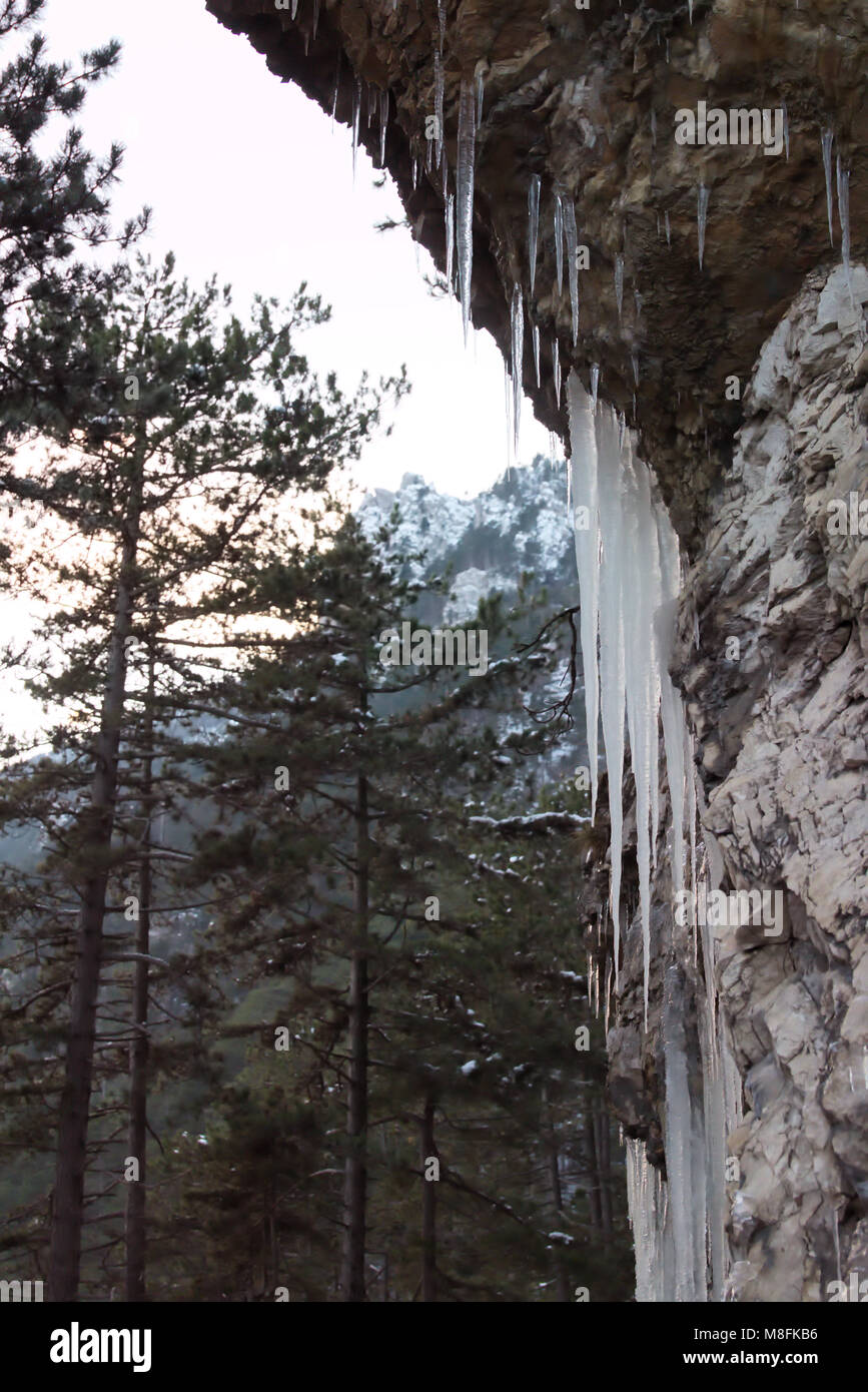 Ice Stalactite on Rock Stock Photo - Alamy