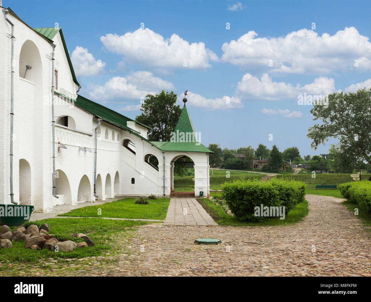 The ancient white stone buildings in the city of Suzdal. Russia Stock ...