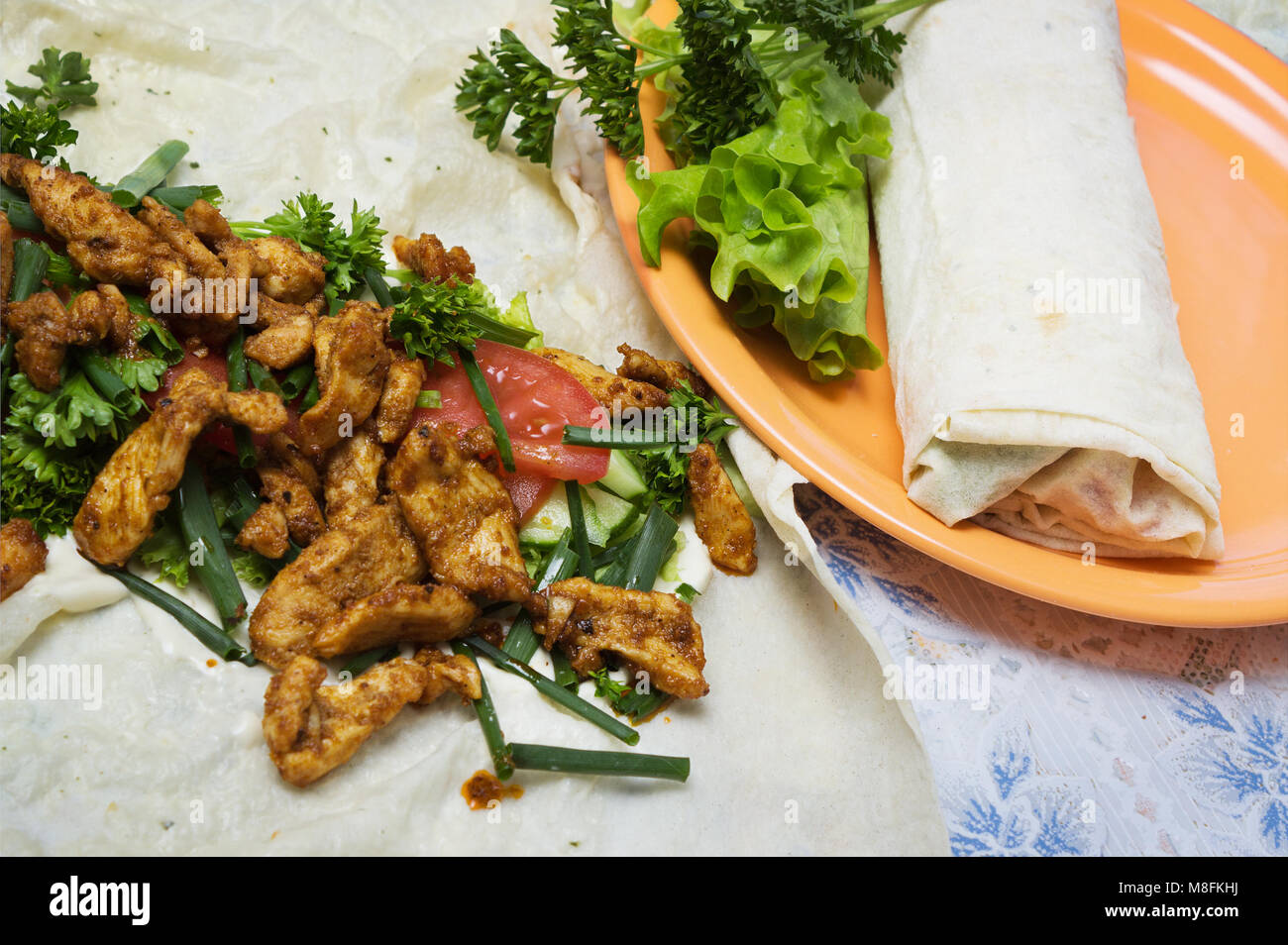 Preparation of the Eastern shawarma at home Stock Photo - Alamy