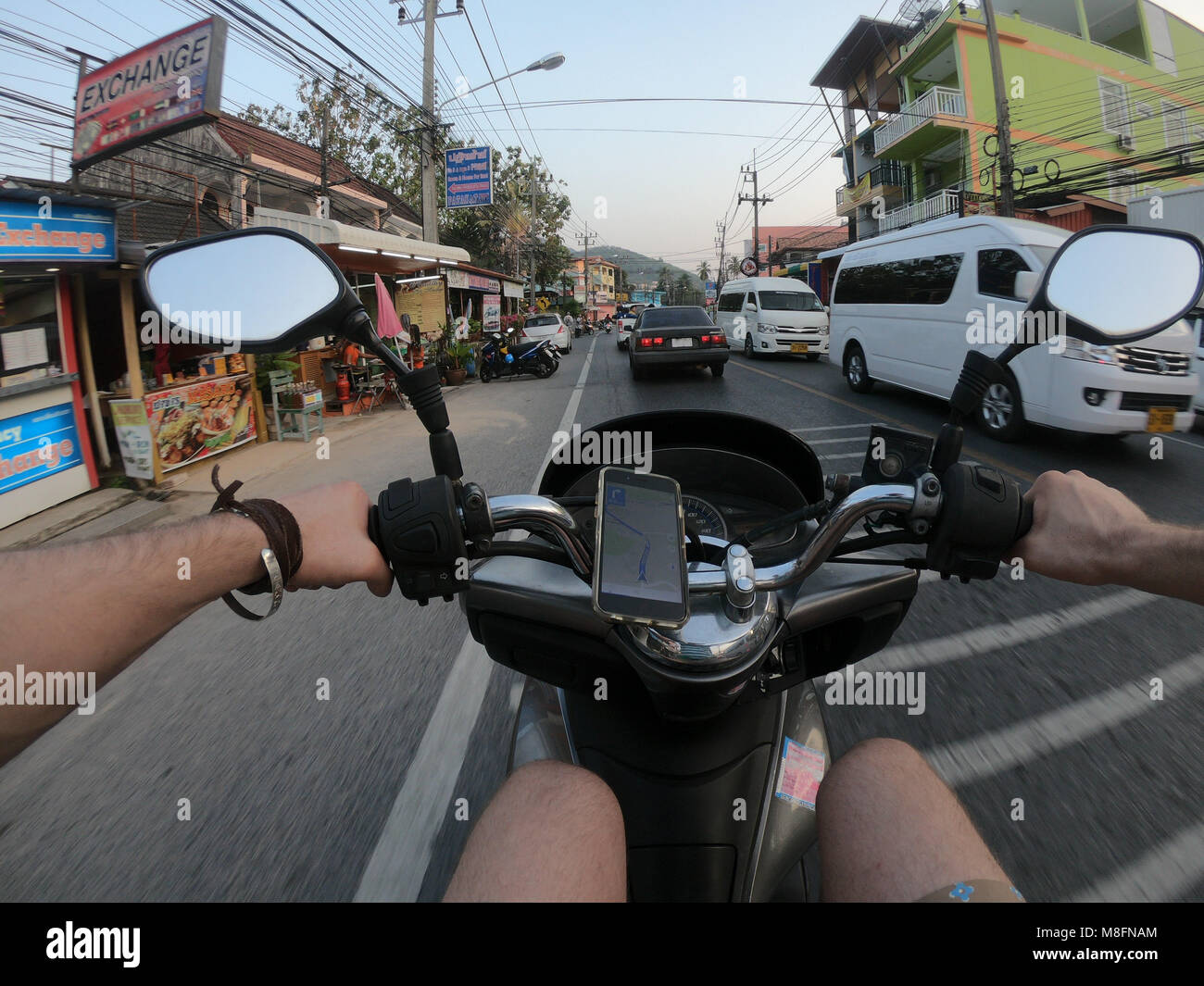 bike street first person view scooter asia thailand urban city ride ...