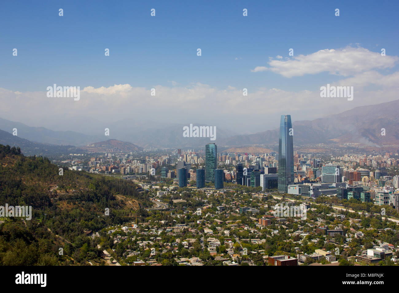 Cityscape view of Santiago de Chile from Cerro San Cristobal in South ...