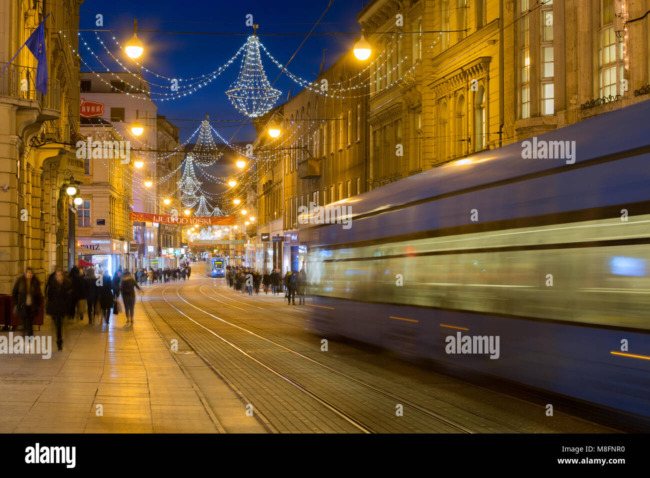 Main street in the city Zagreb decorated during the Advent, Croatia ...