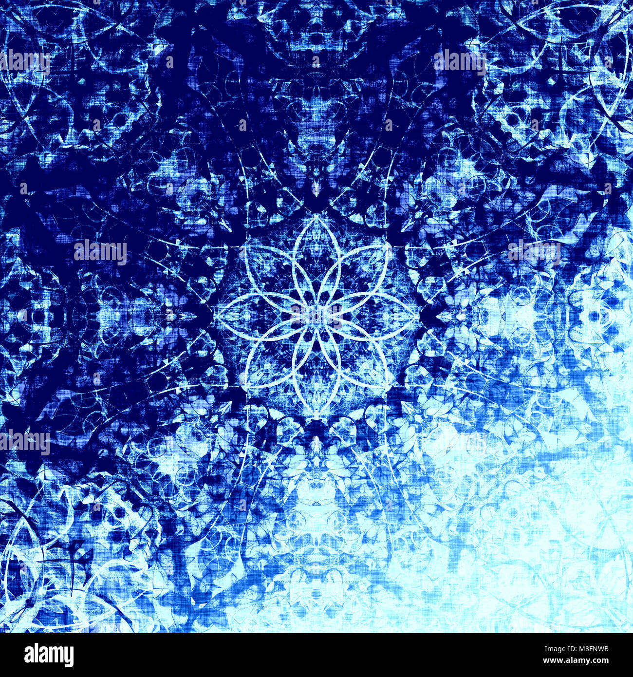 Cold blue indian pattern, floral circle with tribal traditional ...