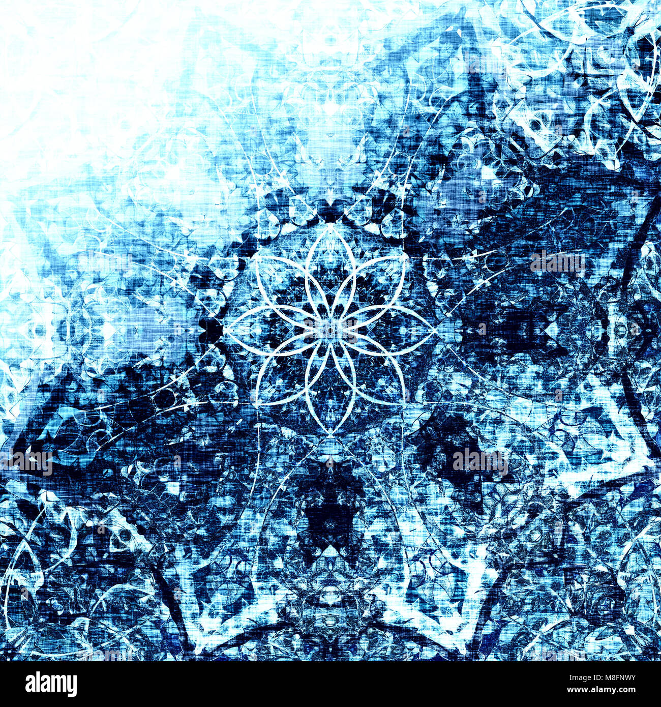 Cold blue indian pattern, floral circle with tribal traditional ...