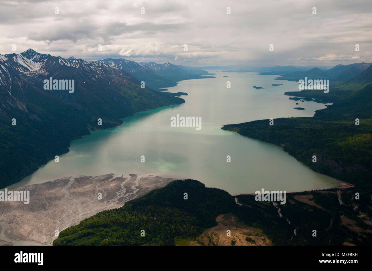 Aerial View of Lake Clark .An aerial view of Lake Clark on a cloudy day ...