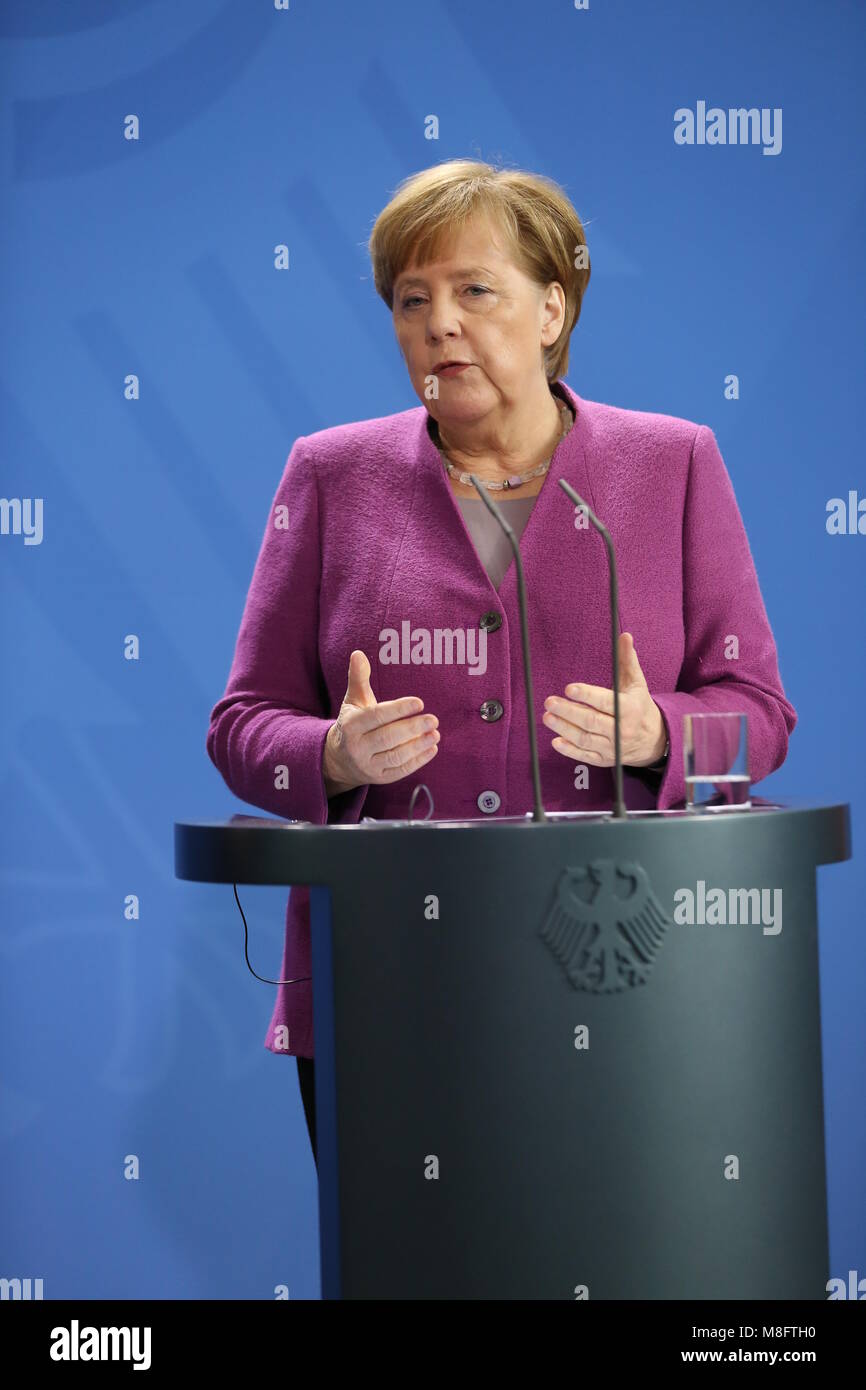 Berlin, Germany. 16th Mar, 2018. The photo shows Federal Chancellor ...