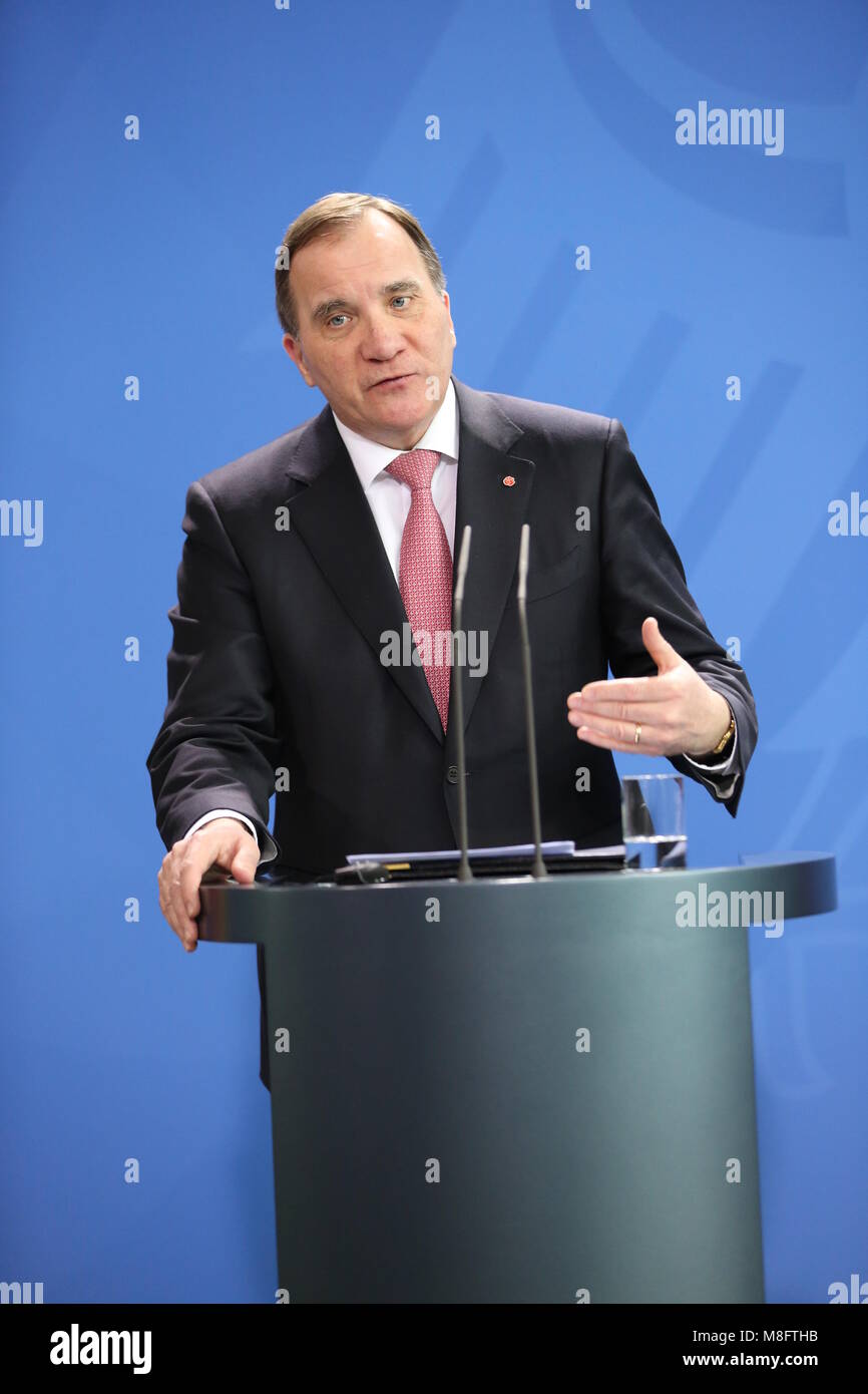 Berlin, Germany. 16th Mar, 2018. The photo shows Swedish Prime Minister ...