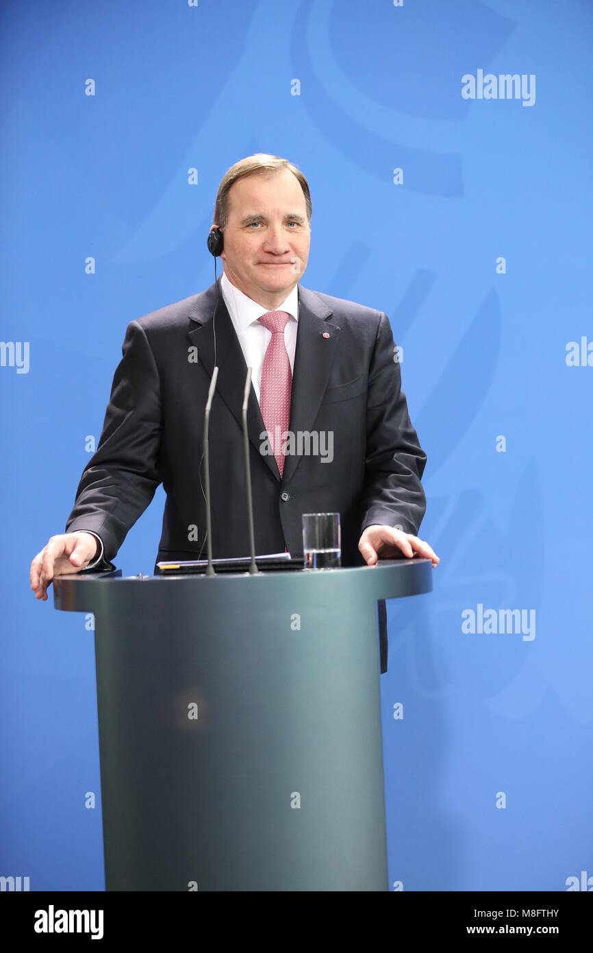 Berlin, Germany. 16th Mar, 2018. The photo shows Swedish Prime Minister ...
