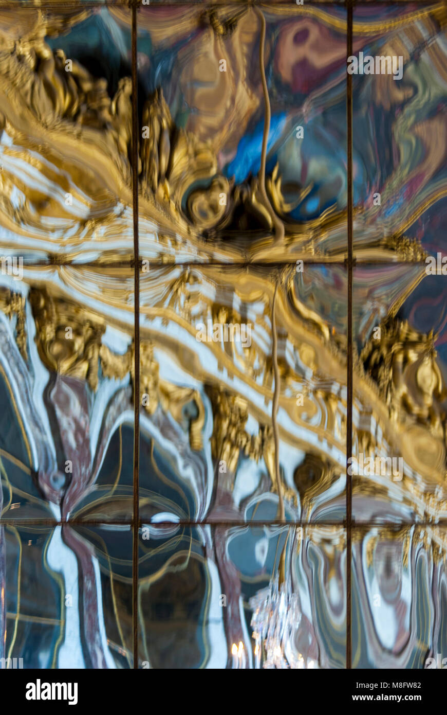 Distorted reflection in Versailles Palace Hall of Mirrors Stock Photo ...