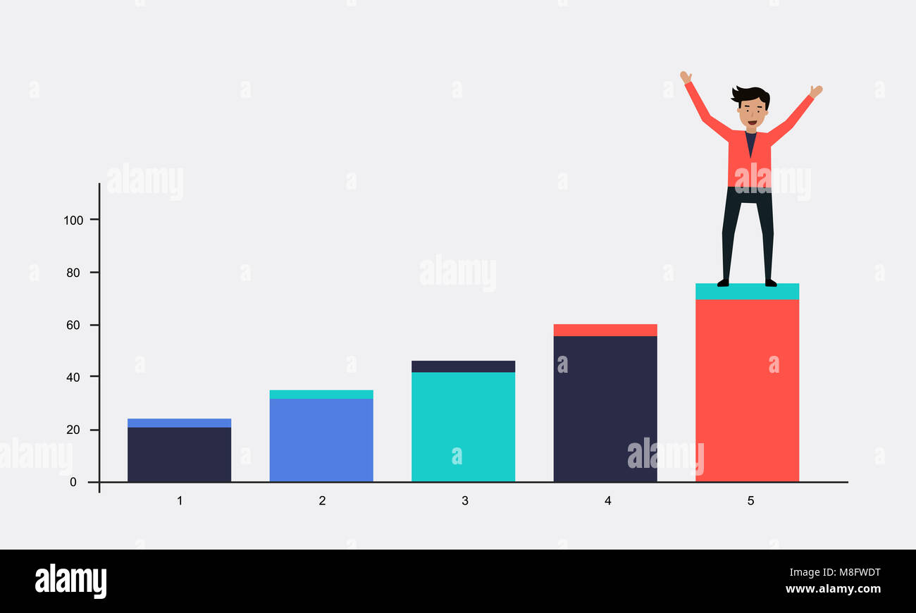 Happy businessman success work with column graph Stock Photo - Alamy
