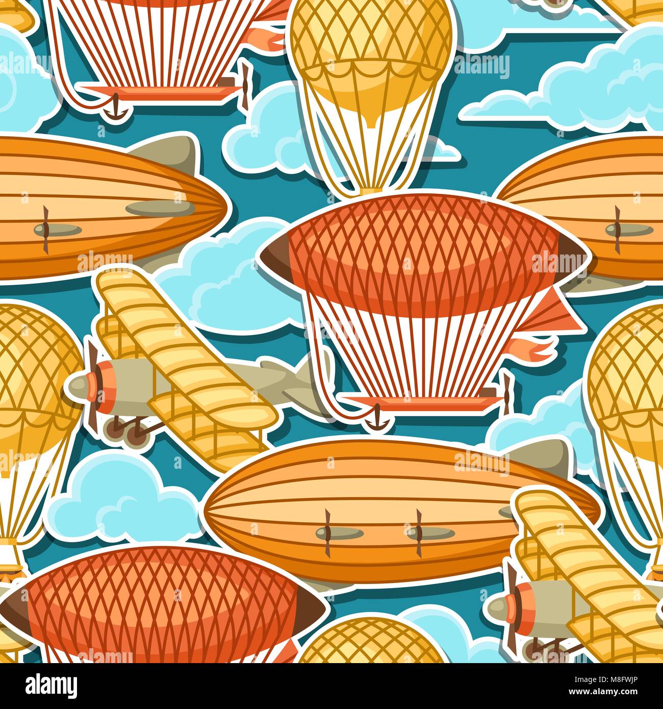Seamless pattern with retro air transport. Vintage aerostat airship ...