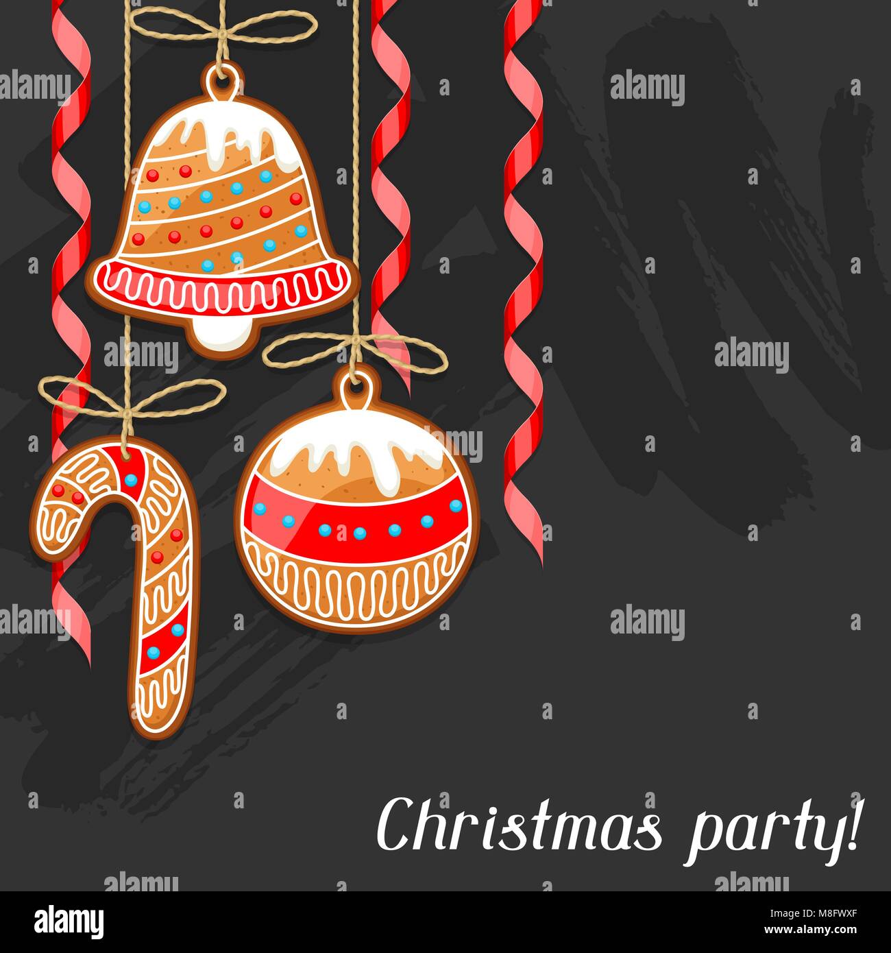 Merry Christmas greeting card with hanging gingerbread Stock Vector ...