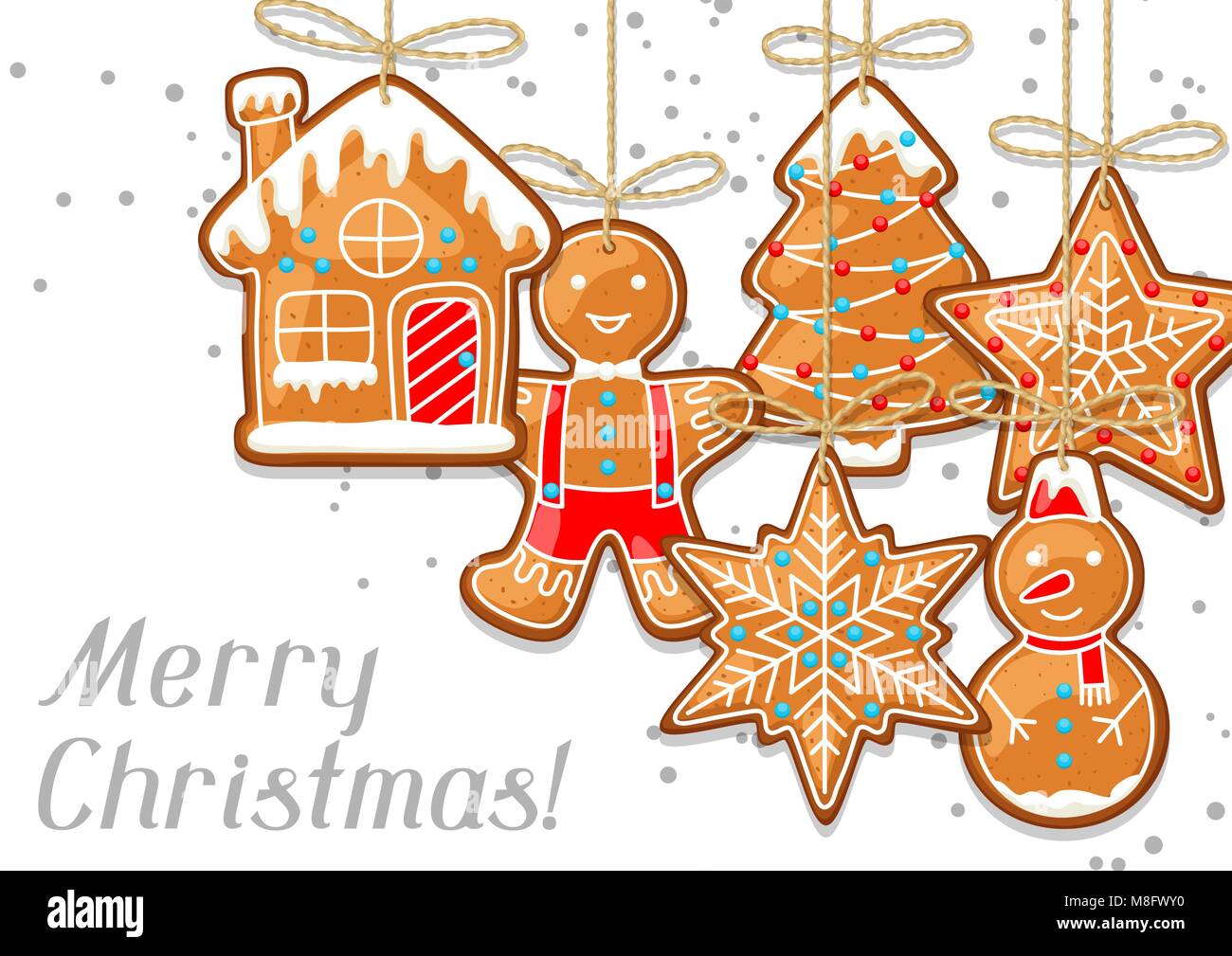 Merry Christmas greeting card with hanging gingerbread Stock Vector ...