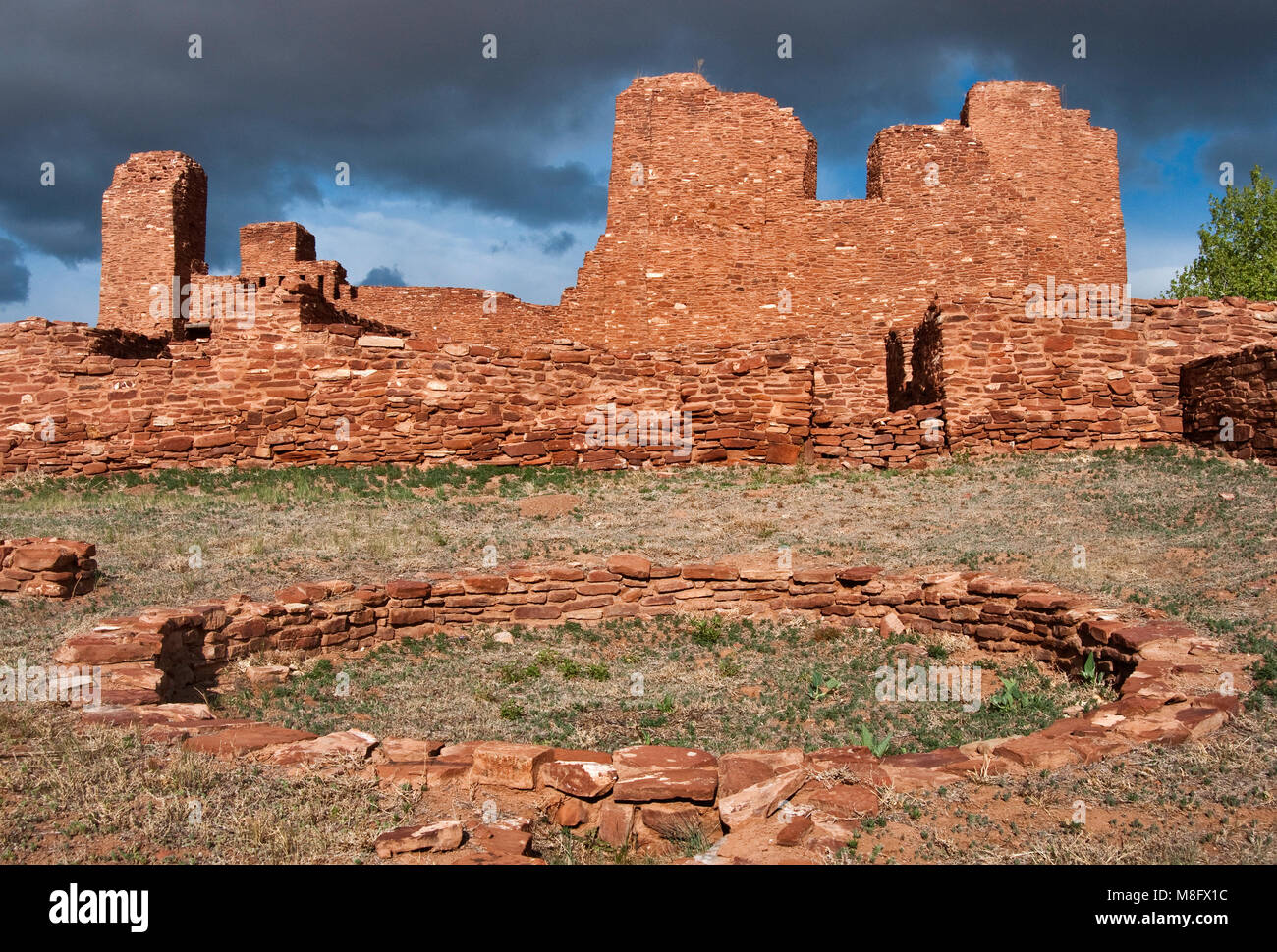 Kiva and church at Quarai Ruins, Salinas Pueblo Missions National ...