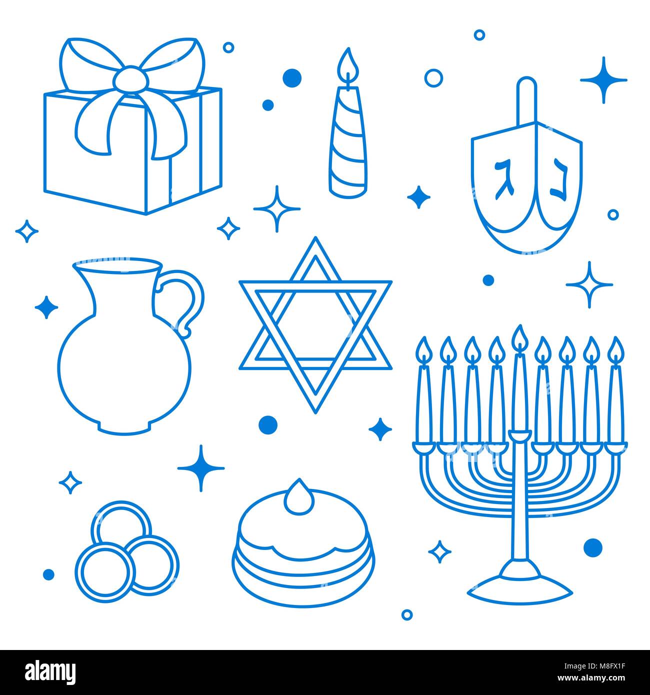Set of Happy Hanukkah celebration objects and icons Stock Vector Image ...