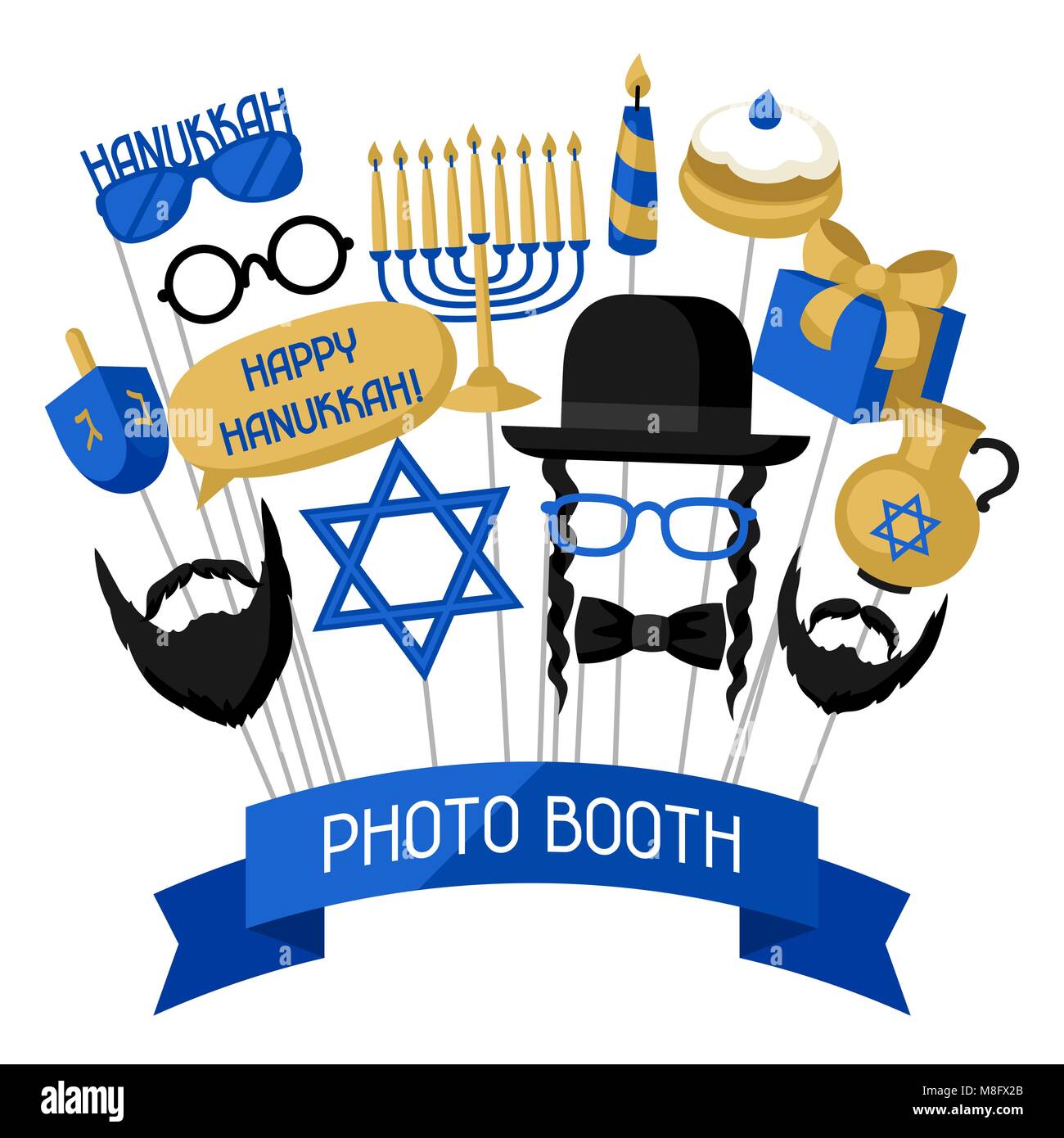 Happy Hanukkah photo booth props. Accessories for festival and party ...